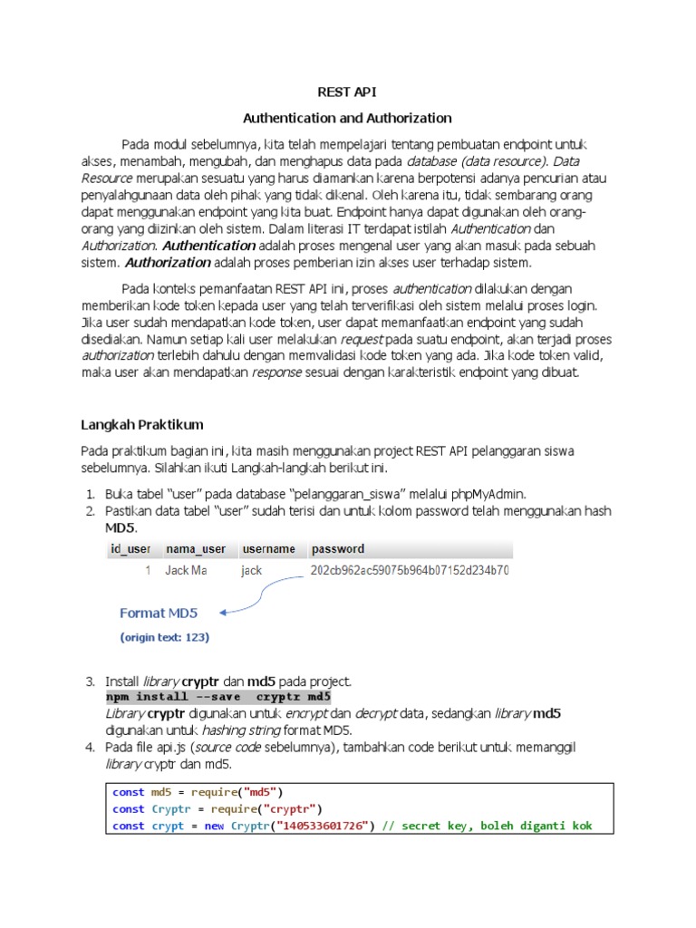 REST API Authentication Dan Authorization | PDF
