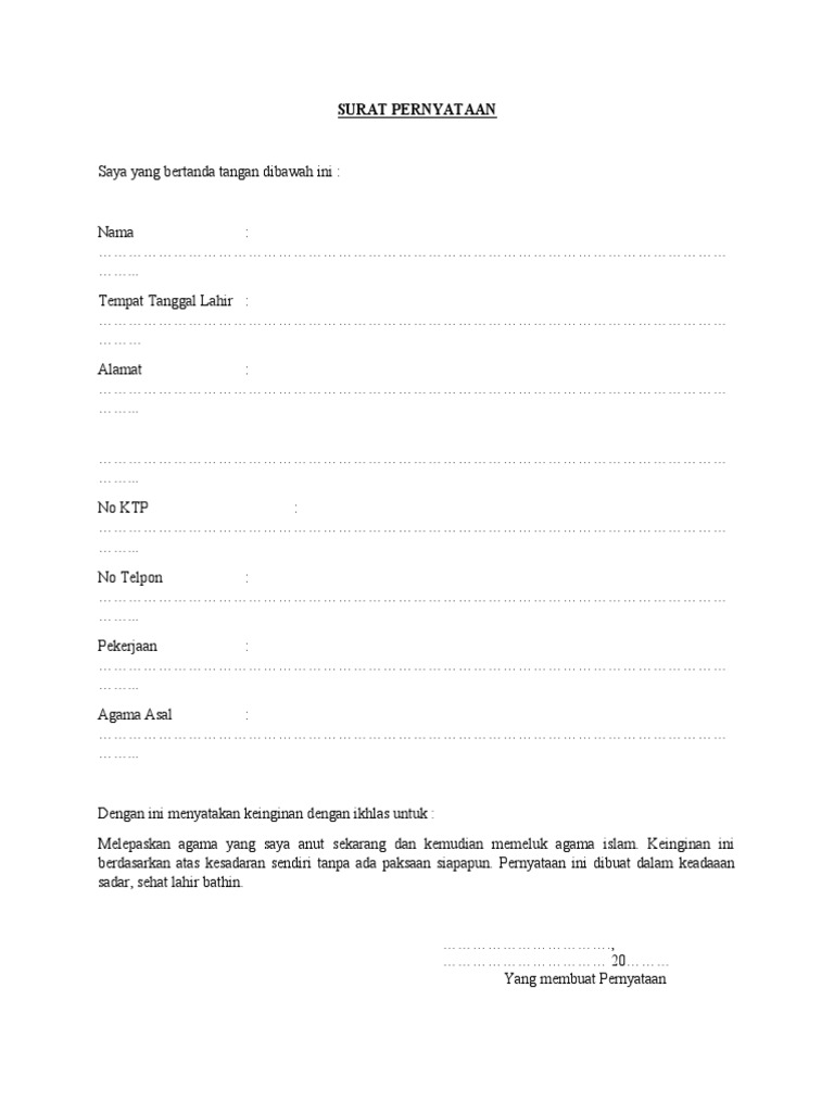 Surat Pernyataan Mualaf | PDF