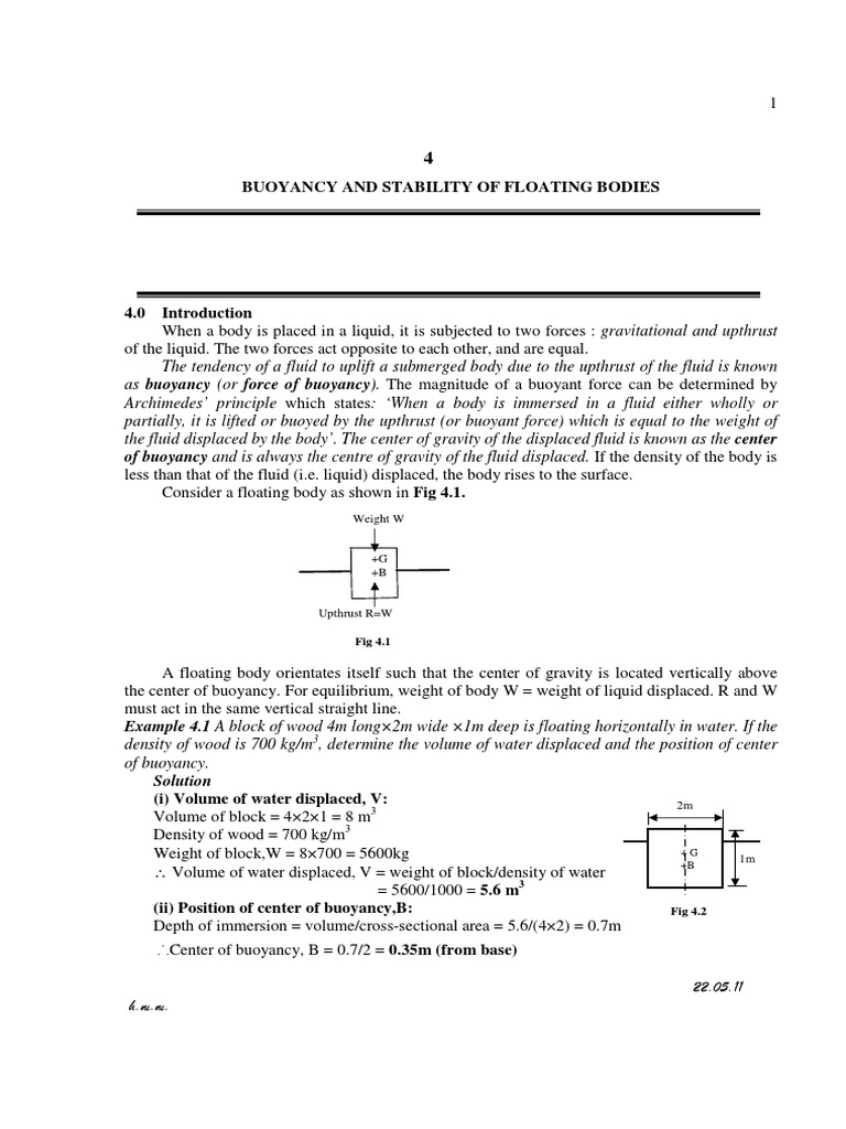Buoyancy and Stability of Floating Bodies | PDF | Buoyancy | Force