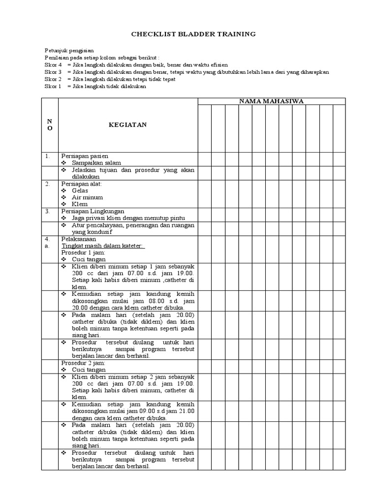 Checklist Bladder Training | PDF
