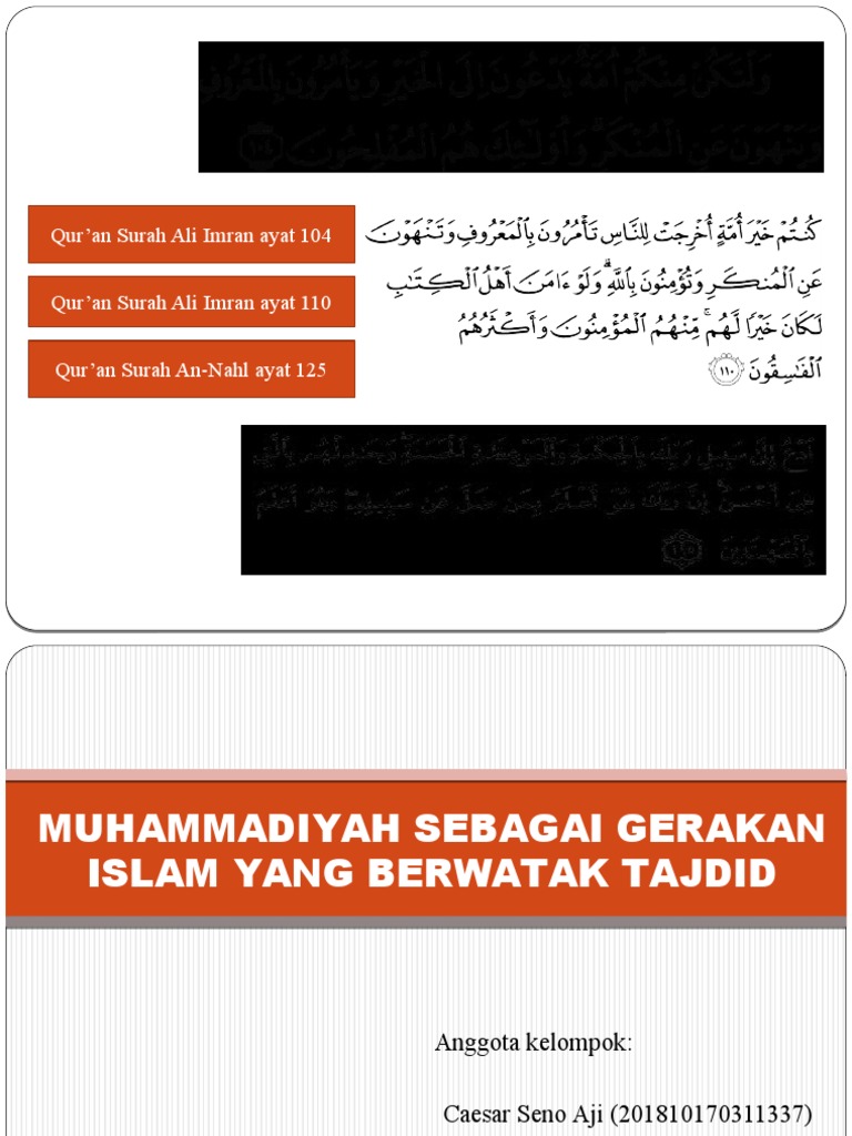 MUHAMMADIYAH SEBAGAI GERAKAN ISLAM YANG BERWATAK TAJDID Kelompok 6 | PDF