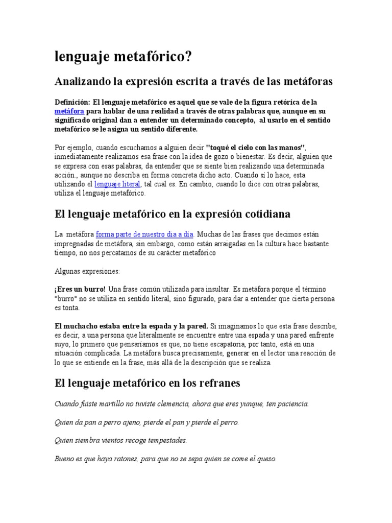 lenguaje metafórico | PDF | Metáfora | Concepto