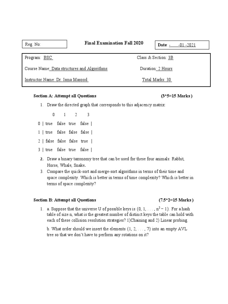 Date: - 01 - 2021: Final Examination Fall 2020 | PDF