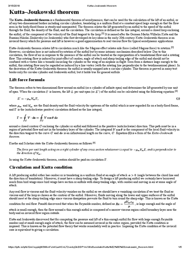 Kutta-Joukowski Theorem: Lift Force Formula | PDF | Lift (Force) | Airfoil