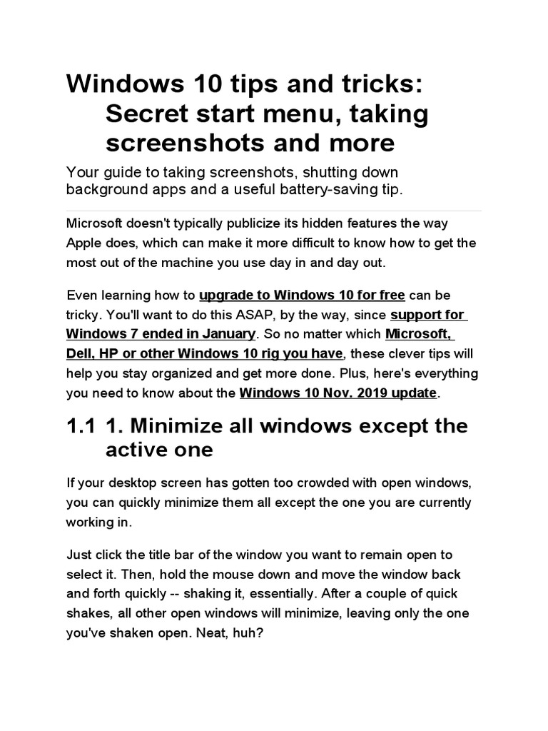 Windows 10 Tips and Tricks: Secret Start Menu, Taking Screenshots and ...