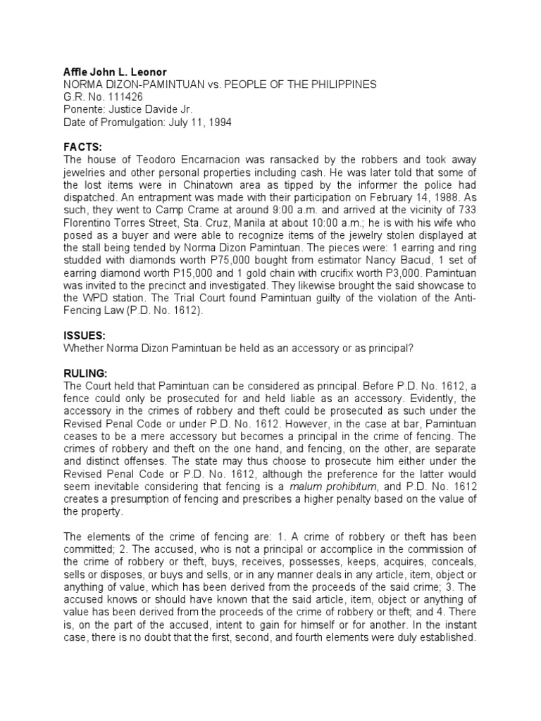 Norma Dizon-Pamintuan vs. People of The Philippines | PDF | Murder ...