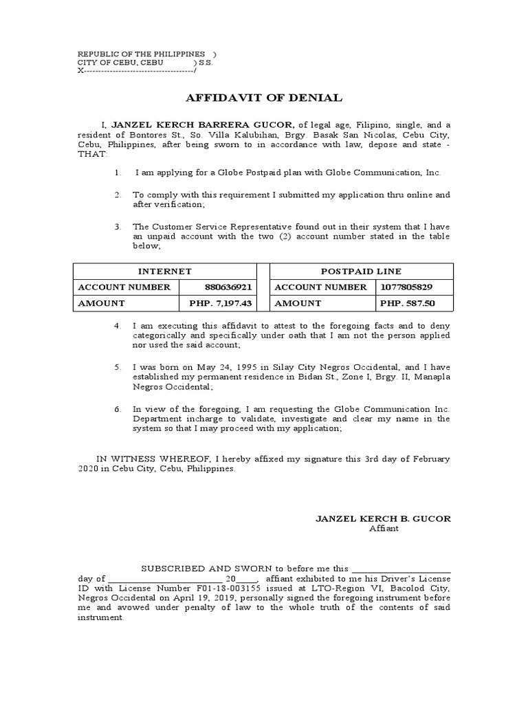 Affidavit of Denial | PDF | Affidavit | Document
