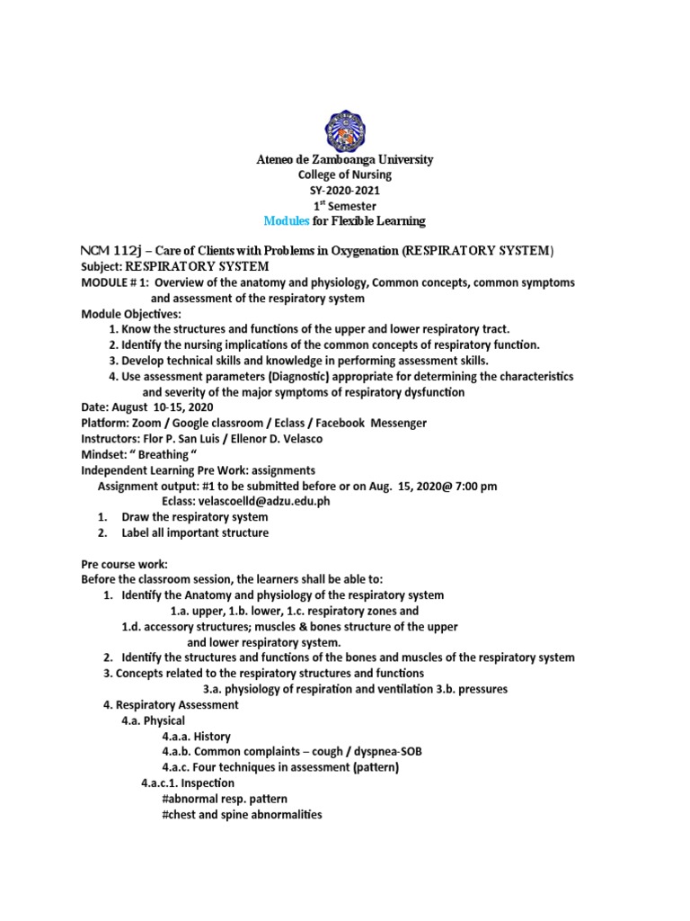 Respiratory System Nursing Modules 2020 | PDF | Respiratory System ...