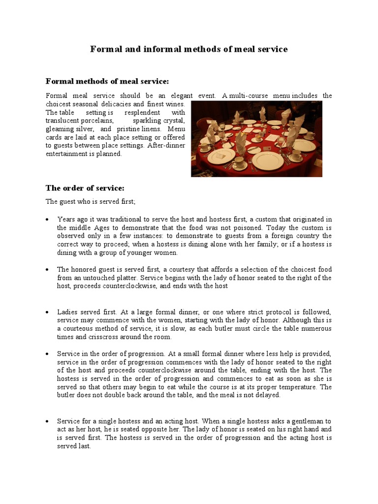 Formal and Informal Meal Service | PDF | Tableware | Dinner