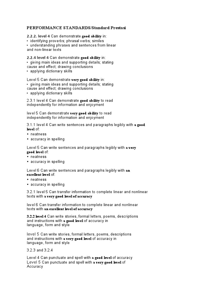 Tahun 6 - PERFORMANCE STANDARDS | PDF | Poetry | Phrase