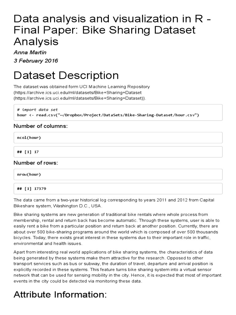Data Analysis and Visualization in R - Final Paper - Bike Sharing Dataset Analysis | PDF ...