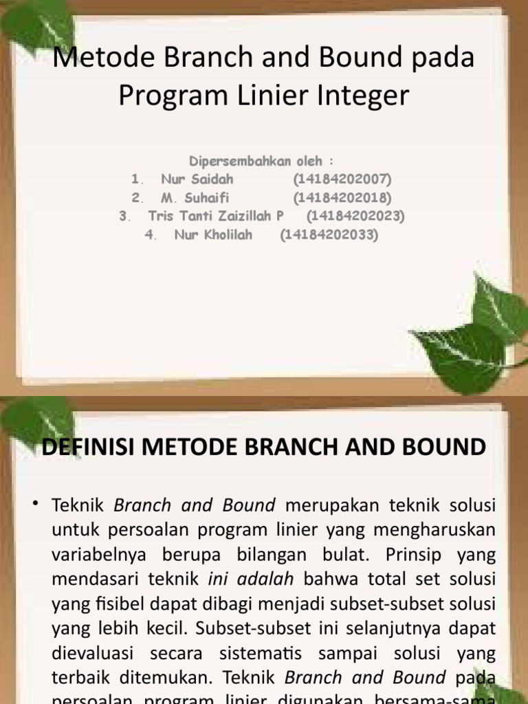 Metode Branch and Bound Pada Program Linier Integer | PDF