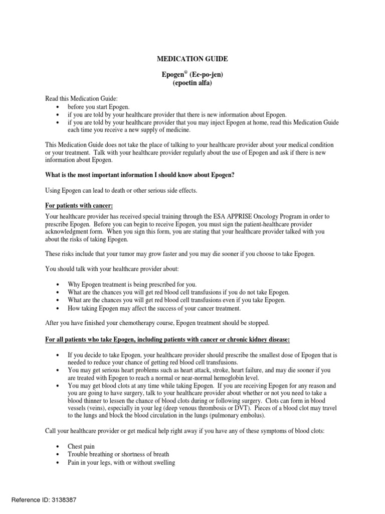 Medication Guide Epogen (Ee-Po-Jen) (Epoetin Alfa) : What Is The Most ...