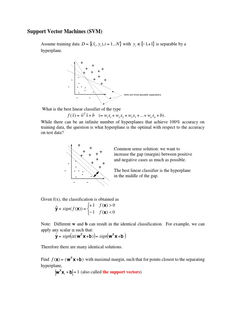 Support Vector Machines (SVM) : N I y X D | PDF | Support Vector ...