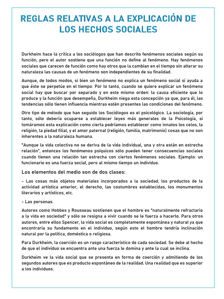 Hechos sociales según Durkheim | PDF | Emile Durkheim | Sociología