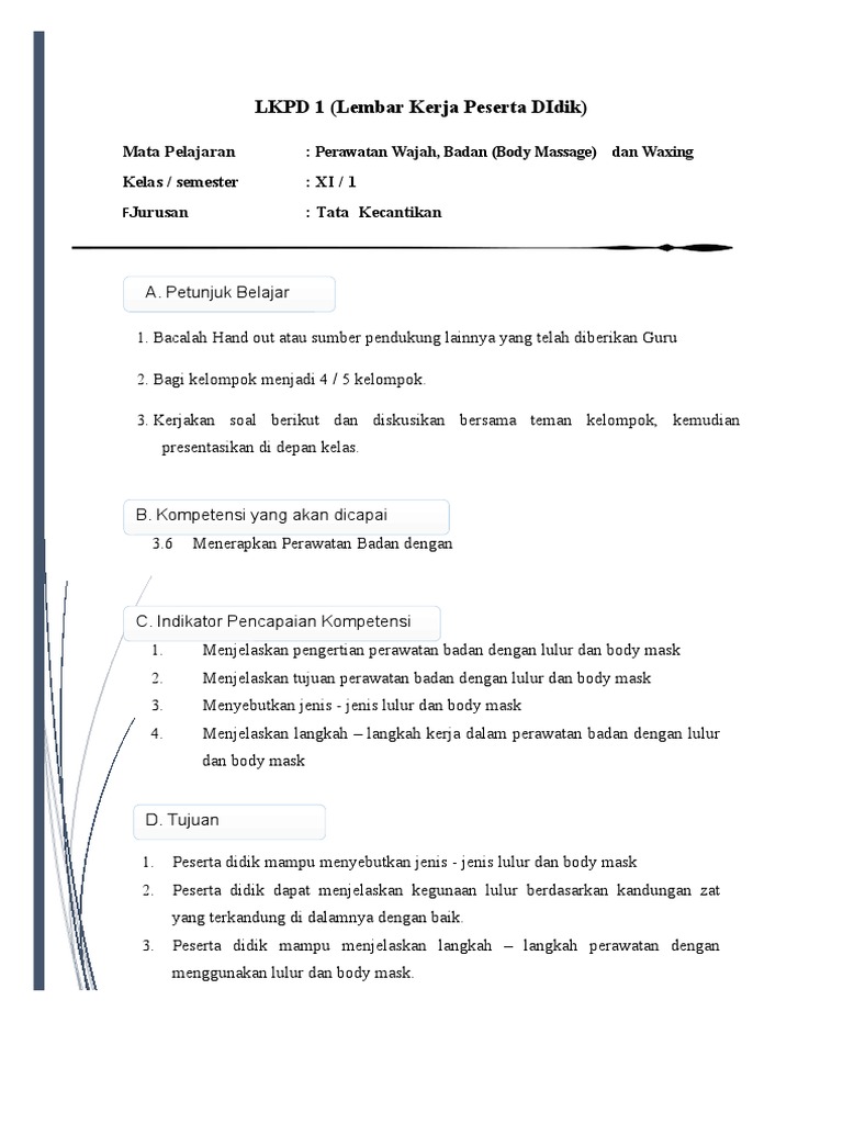 LKPD 1. Perawatan Badan | PDF | Kesehatan Holistik