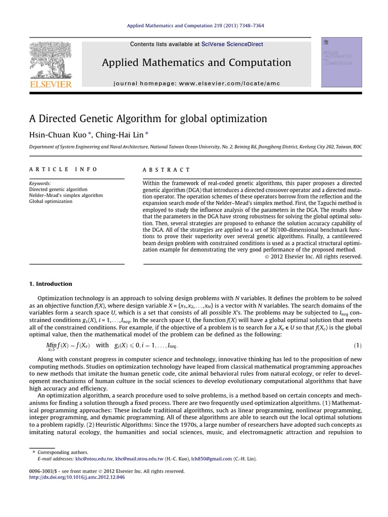 A Directed Genetic Algorithm For Global Optimization | PDF | Genetic Algorithm | Mathematical ...