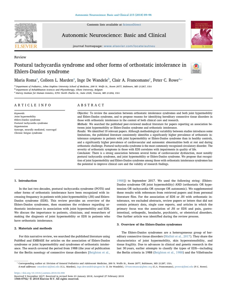 POTS and Other Forms or Orthostatic Intolerance in Ehlers-Danlos ...
