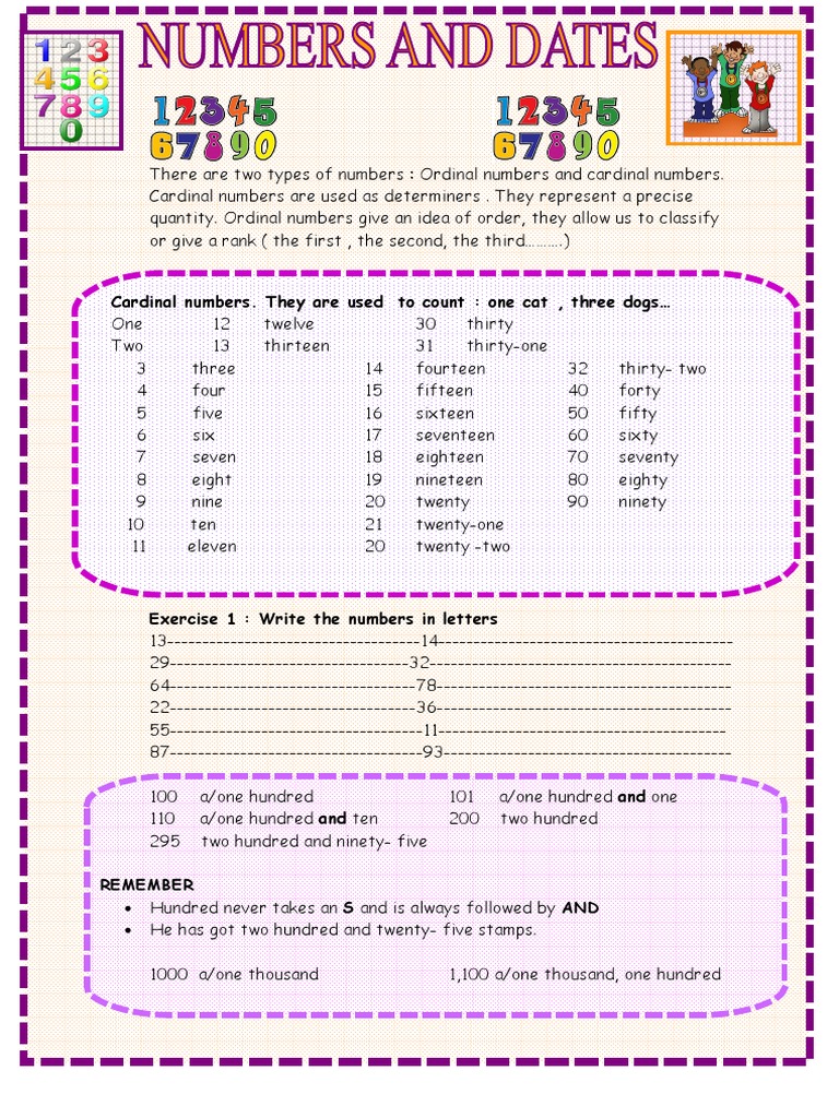 Numbers and Dates Lesson and Exercises Fun Activities Games Grammar ...