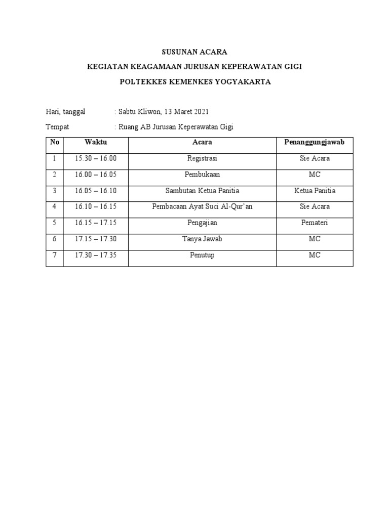 Susunan Acara Pengajian - Proker Keagamaan | PDF