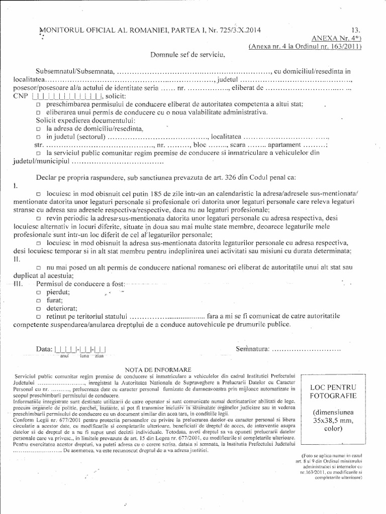 Cerere Tip Preschimbare Permis Strain | PDF
