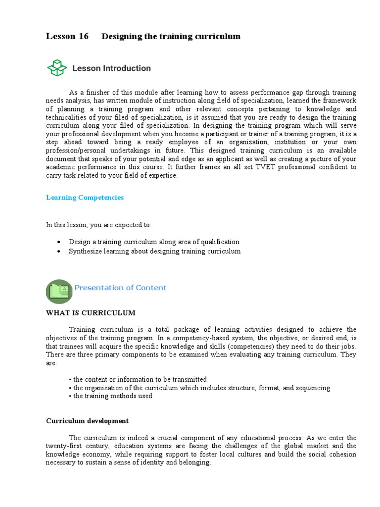 Lesson 16 - Designing The Training Curriculum | PDF | Curriculum ...
