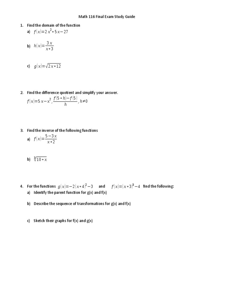 Math 116 Final Exam Study Guide | PDF | Trigonometric Functions | Sine