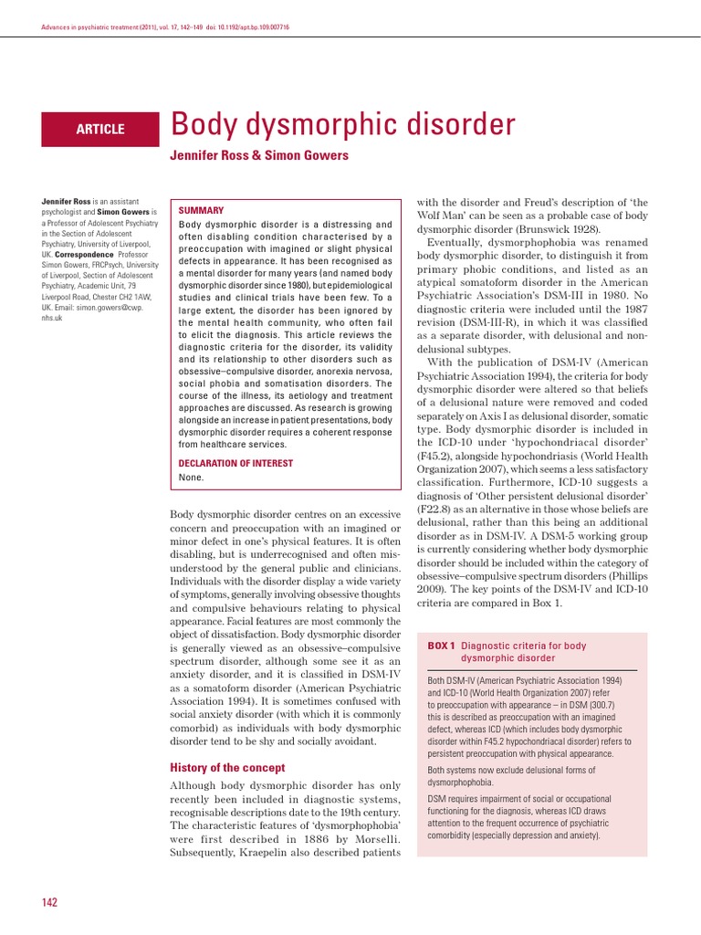 Body Dysmorphic Disorder | PDF | Mental Disorder | Obsessive–Compulsive Disorder