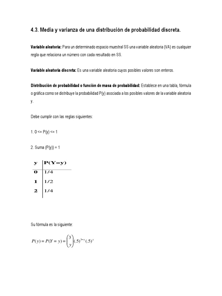 Media y varianza en probabilidad discreta | PDF
