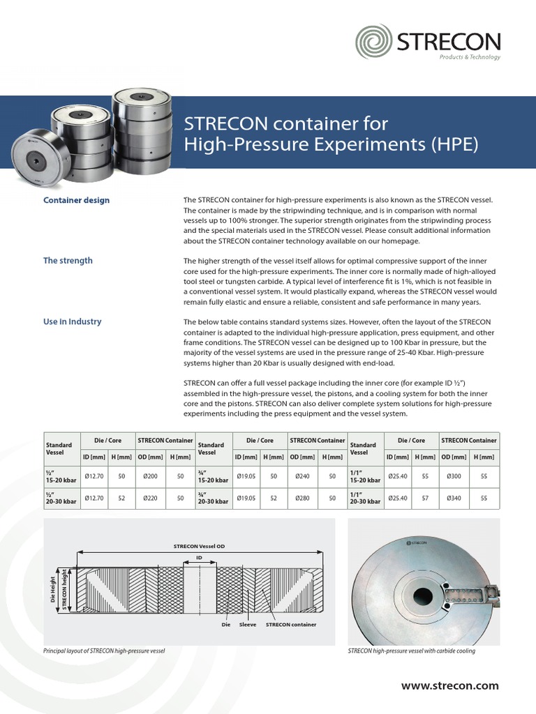 STRECON Container For High-Pressure Experiments (HPE) | PDF | Applied ...