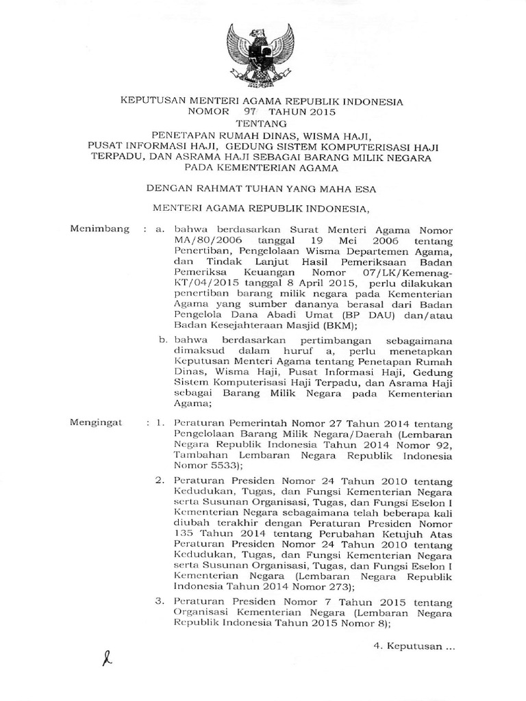 KMA Nomor 97 Tahun 2015 | PDF