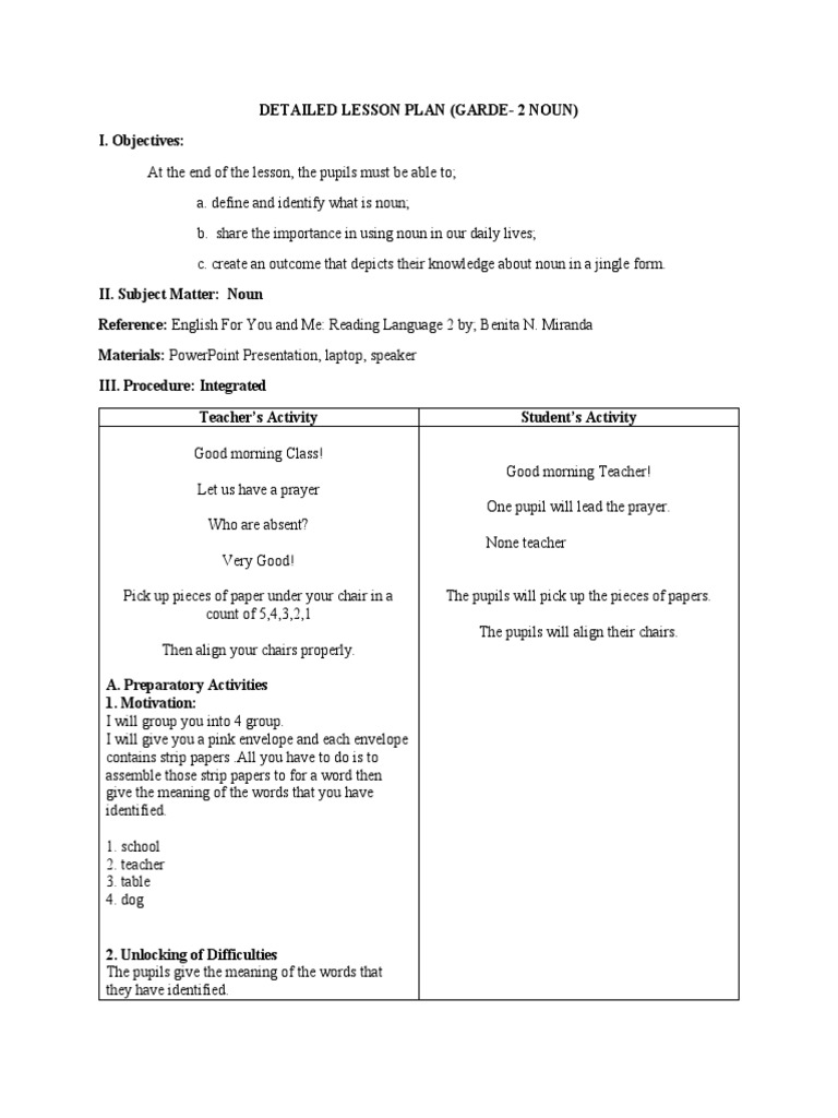 Detailed Lesson Plan (Noun) | PDF | Noun | Lesson Plan