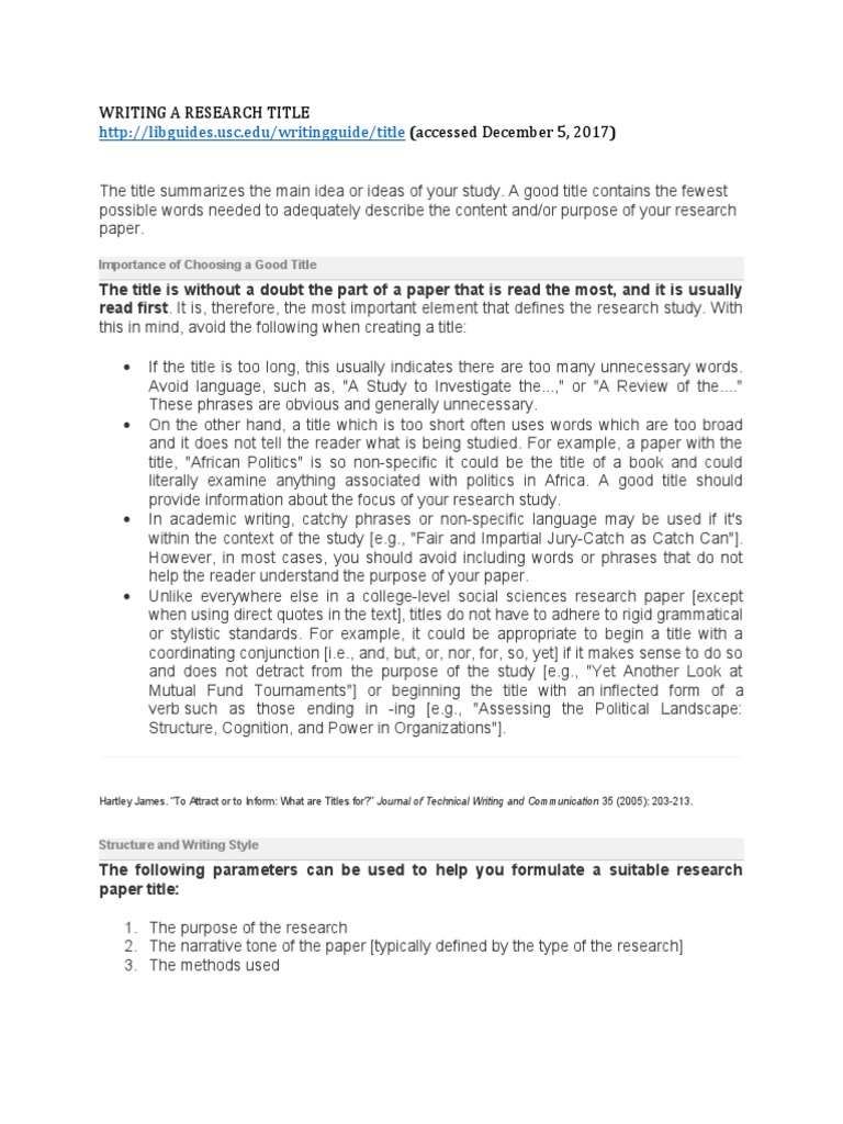 Guidelines for Writing Research Titles | PDF | Noun | Word