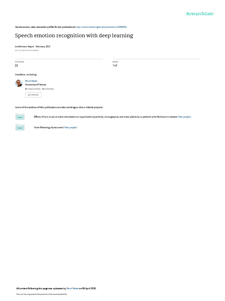 Speech Emotion Recognition With Deep Learning | PDF | Deep Learning ...
