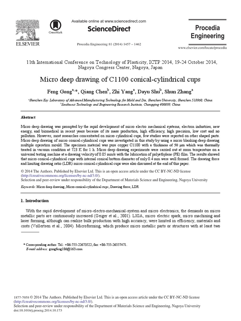 Micro Deep Drawing of C1100 Conical-Cylindrical Cups: Sciencedirect ...