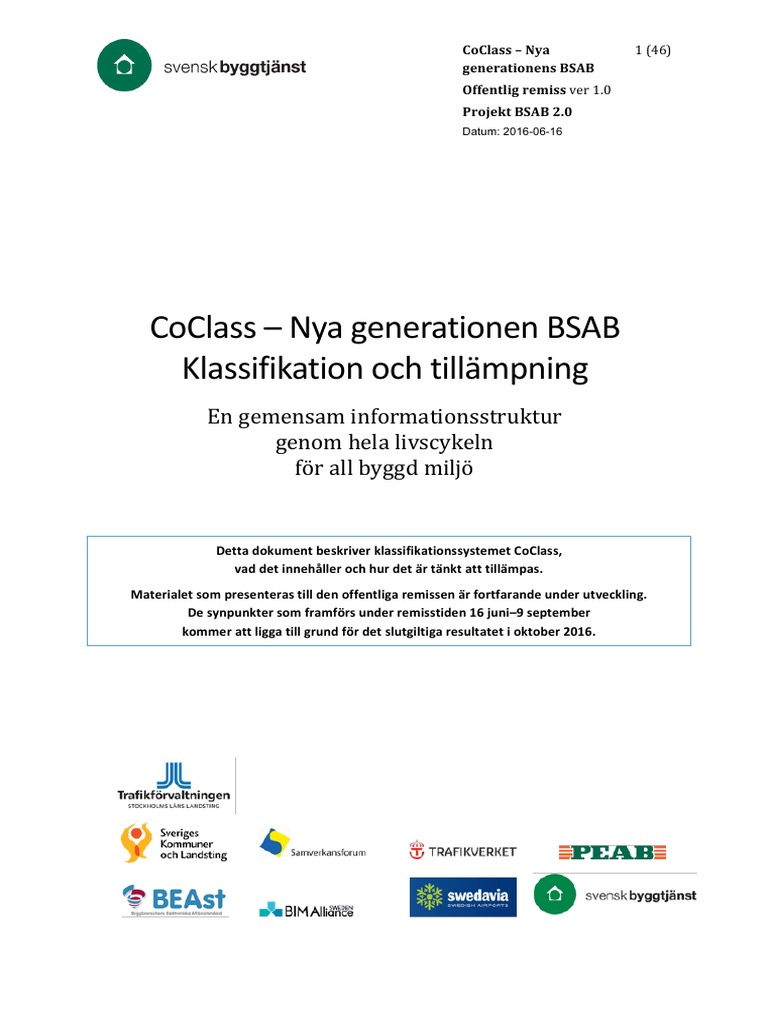 CoClass - Nya Generationen BSAB, Klassifikation Och Tillämpning | PDF