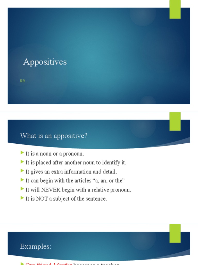 Understanding Appositives in Sentences | PDF | Linguistics | Grammar