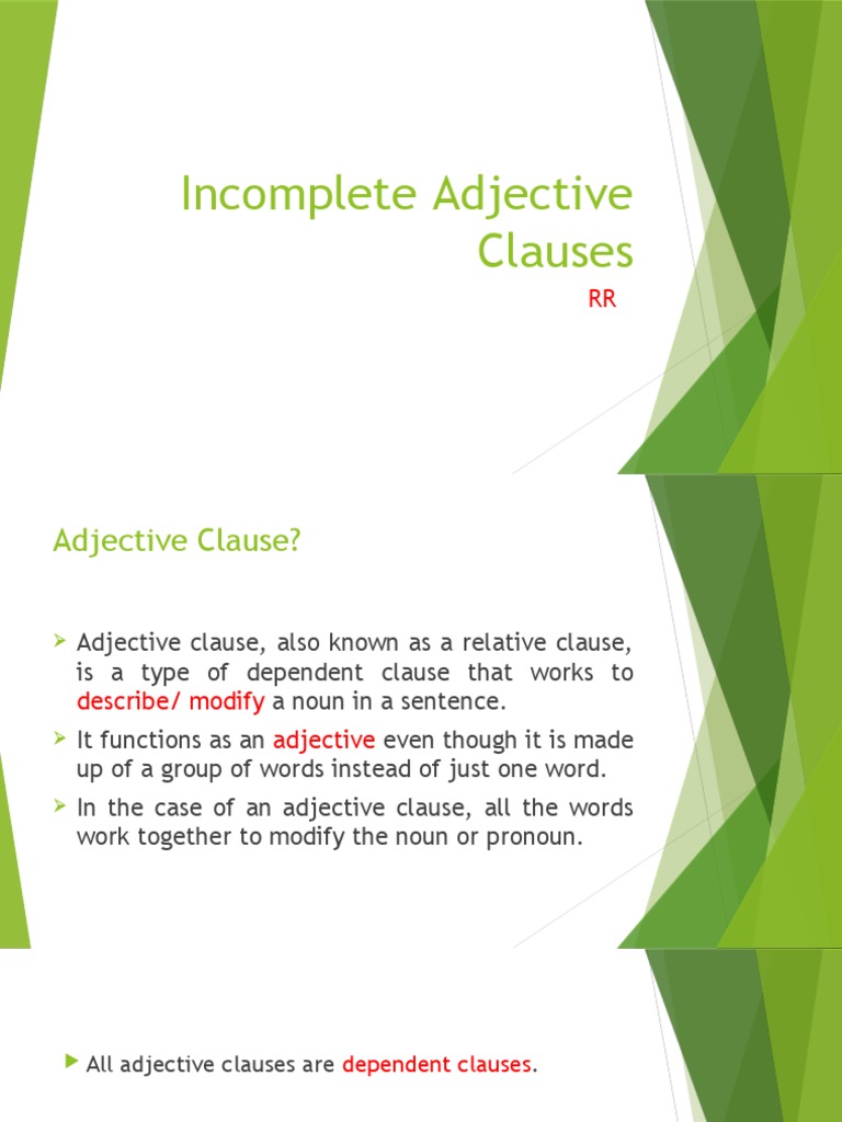 Lesson 2 Incomplete Adjective Clauses | PDF | Adjective | Clause