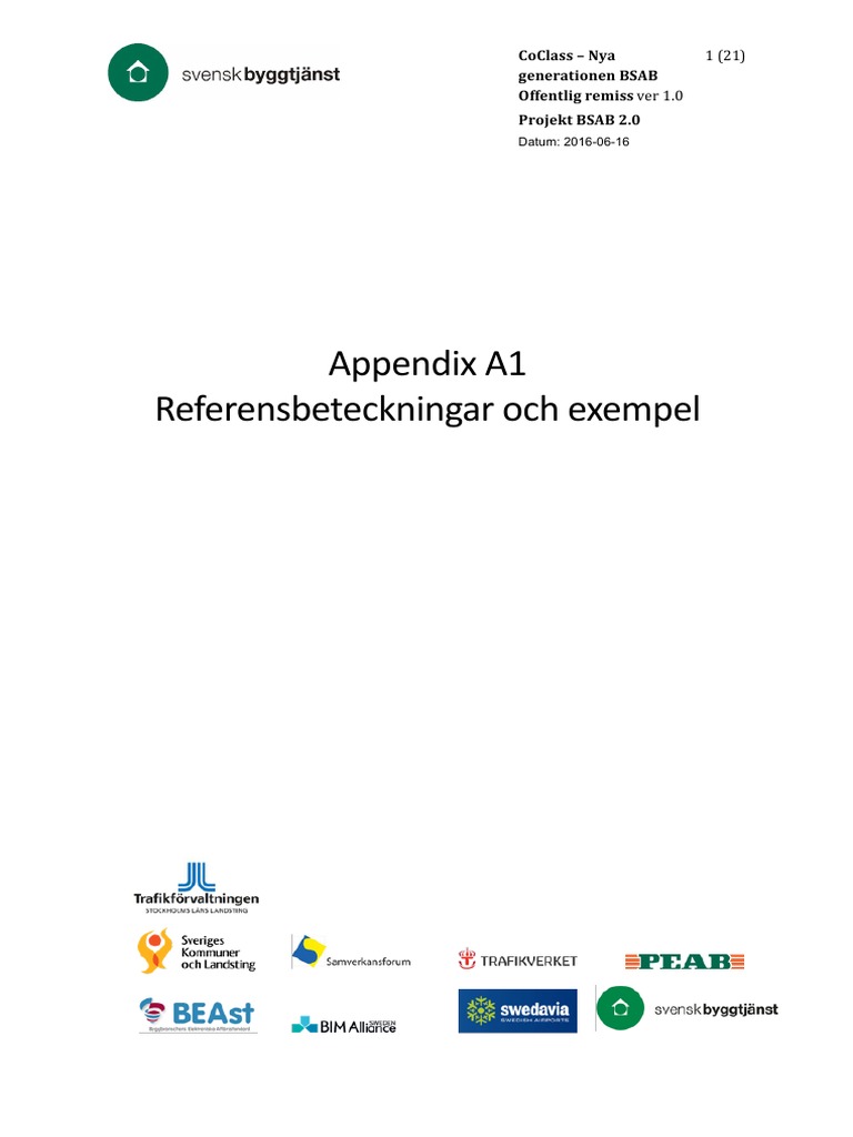 CoClass - Appendix A1, Referensbeteckningar Och Exempel | PDF