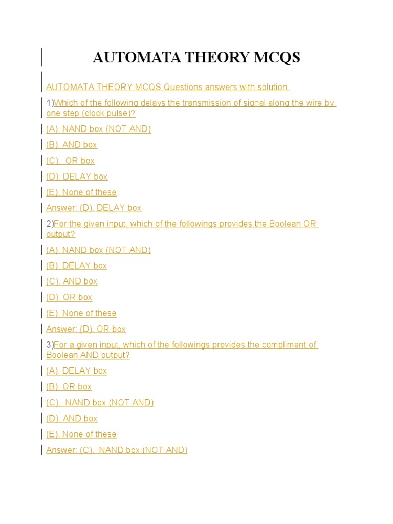 2 Automata Theory MCQS | PDF | Mathematical Logic | Formalism (Deductive)