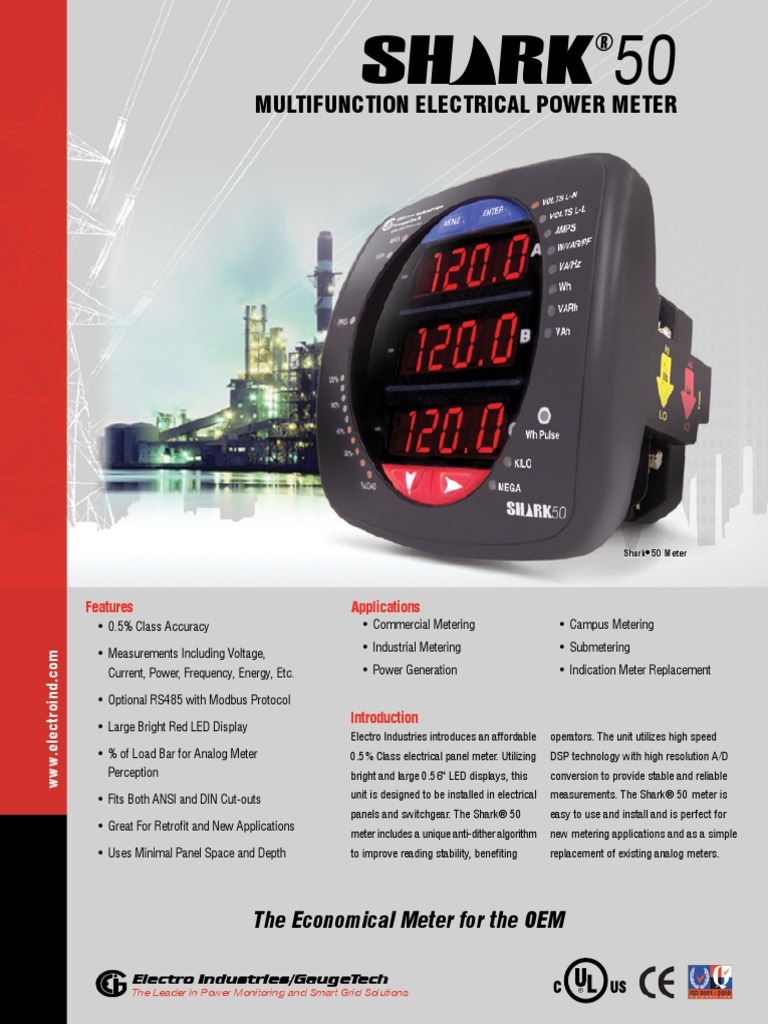 Shark 50 Power and Energy Meter Brochure V.1 | PDF | Voltage | Power Supply