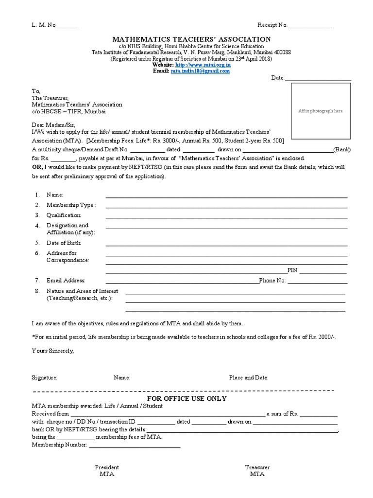 MTA Membership Application Form | PDF | Services (Economics) | Payments