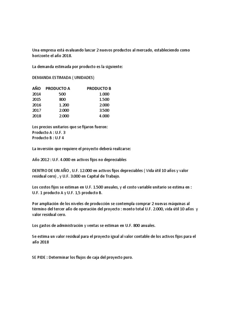 Ejercicios Flujo de Caja Proyecto Puro 1 | PDF | Activo fijo | Depreciación