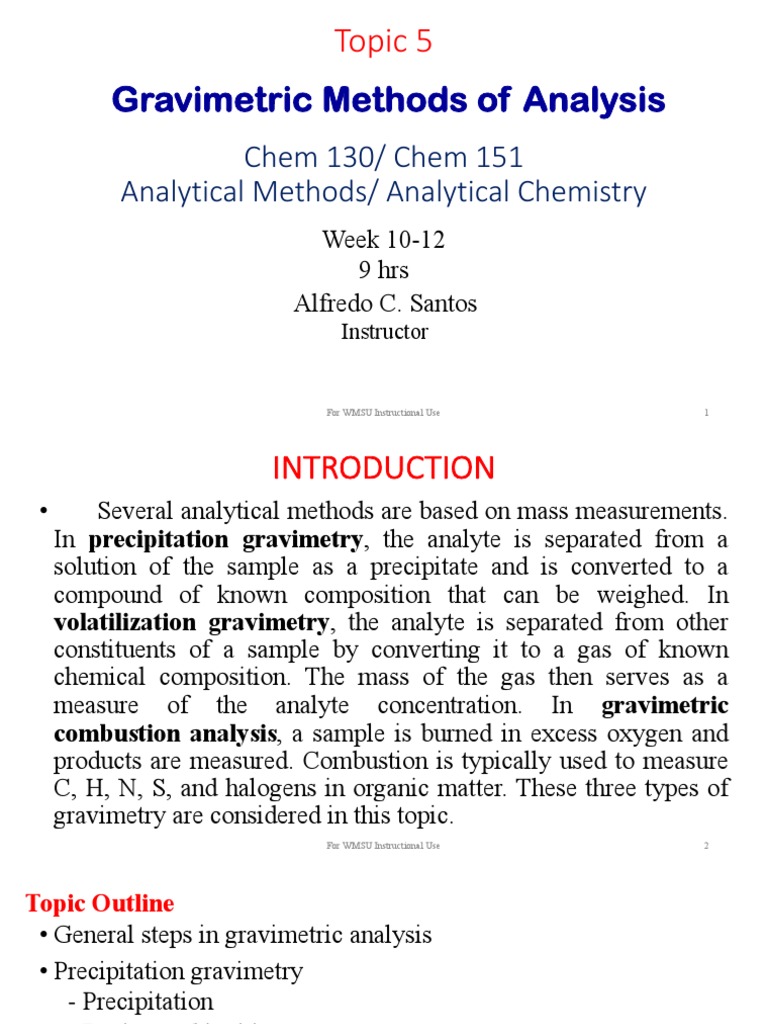 Gravimetric Analysis Methods Overview | PDF | Chemistry | Physical Sciences