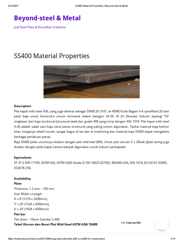 Spesifikasi Material Baja SS400 | PDF