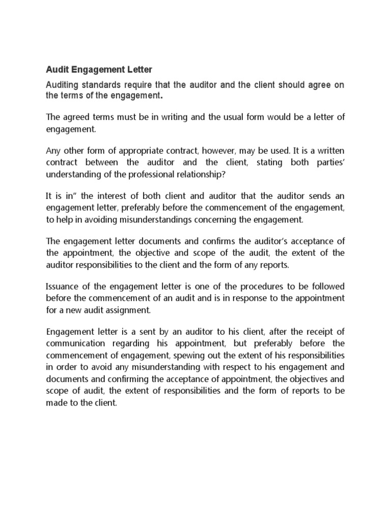 Audit Engagement Letter | PDF | Internal Control | Audit