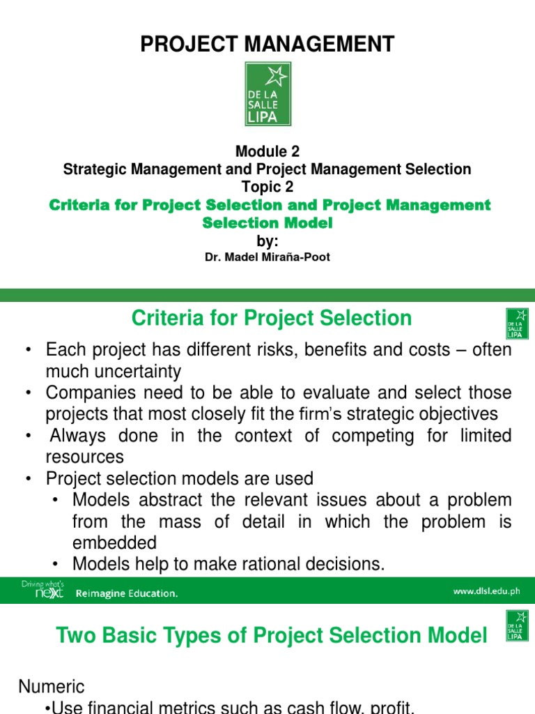 M2Topic2 Criteria For Project Selection and Project Management ...