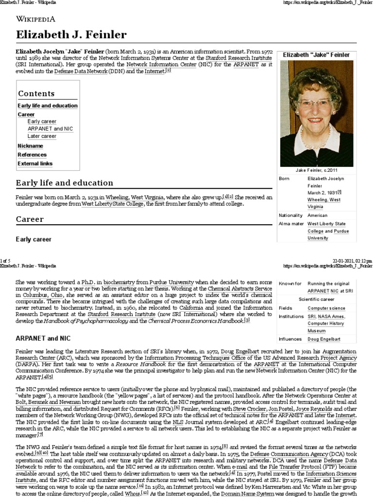 Elizabeth J. Feinler | PDF | Computer Networking | Wide Area Network