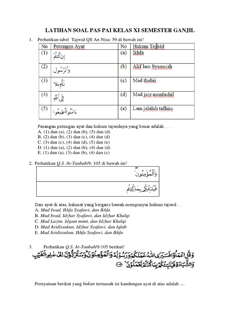 Latihan Soal Pas Pai Kelas Xi Semester Ganjil | PDF | Agama & Spiritualitas