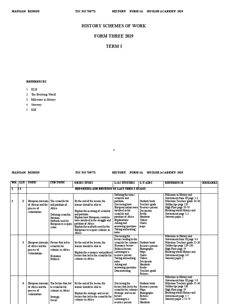 History Scheme Form 3 | PDF | Africa